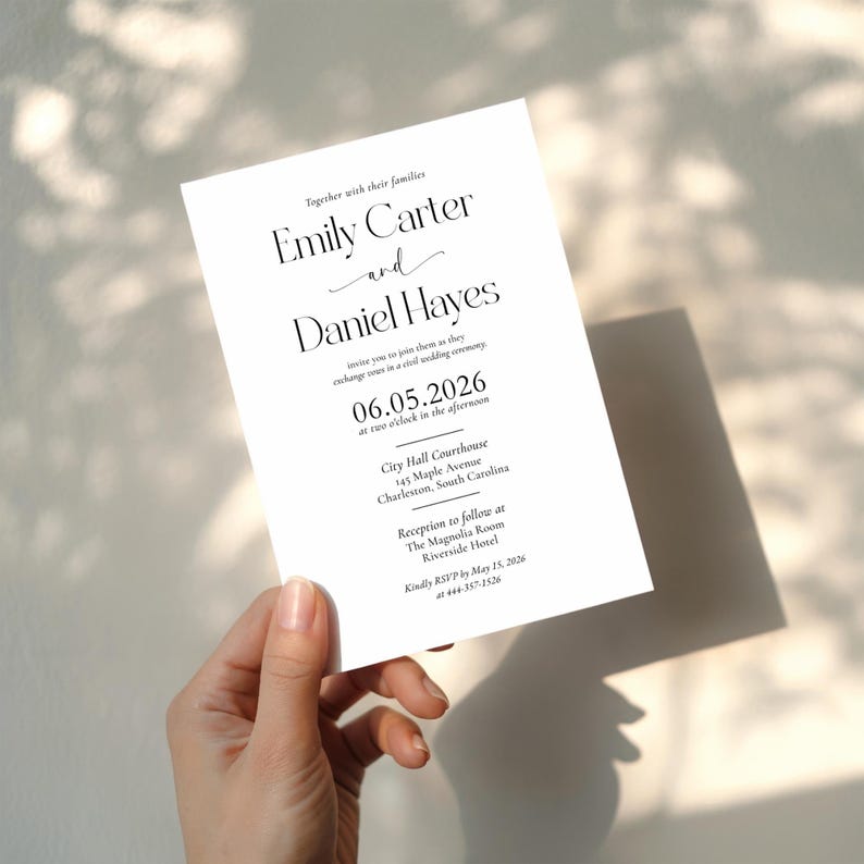 CIVIL Wedding Invite Template, INSTANT DOWNLOAD, Minimalistic Script ...