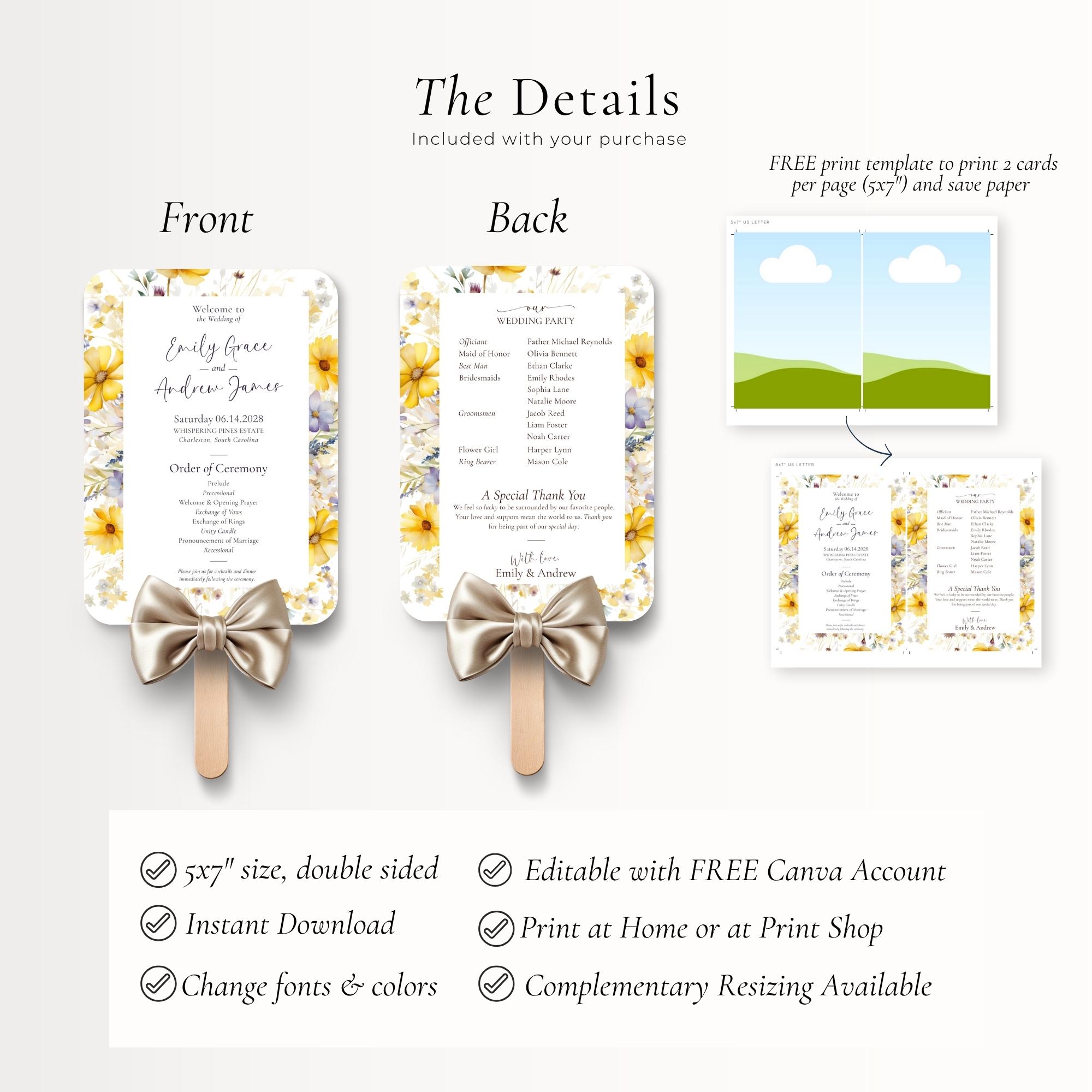 Program Fans Wedding WILDFLOWER | Editable Canva Template Ceremony ...