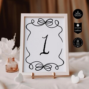 Table Numbers Printable Handwritten | Bow Hand Drawn Doodle ...