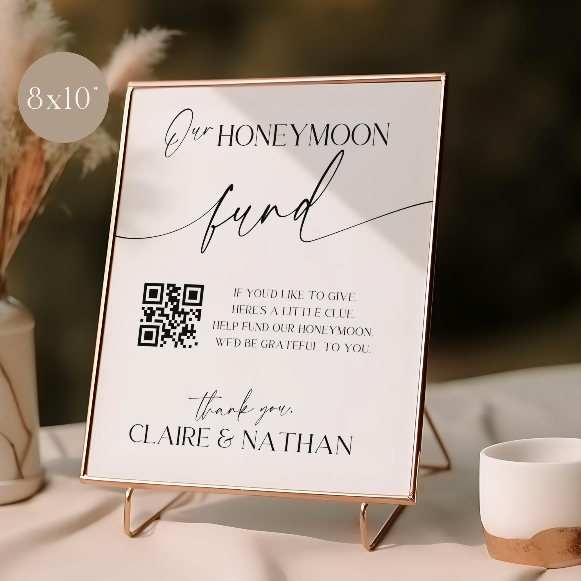 Honeymoon Fund Sign Template With QR Code | Editable in Canva Table ...