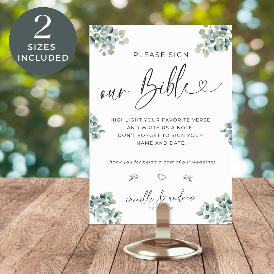 SIGN Our BIBLE Wedding Sign, Eucalyptus Greenery, Highlight the VERSE ...