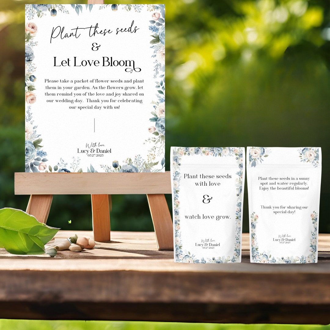 DUSTY BLUE Flowers Wedding Seed Packet Favor Sign & Labels | Floral ...