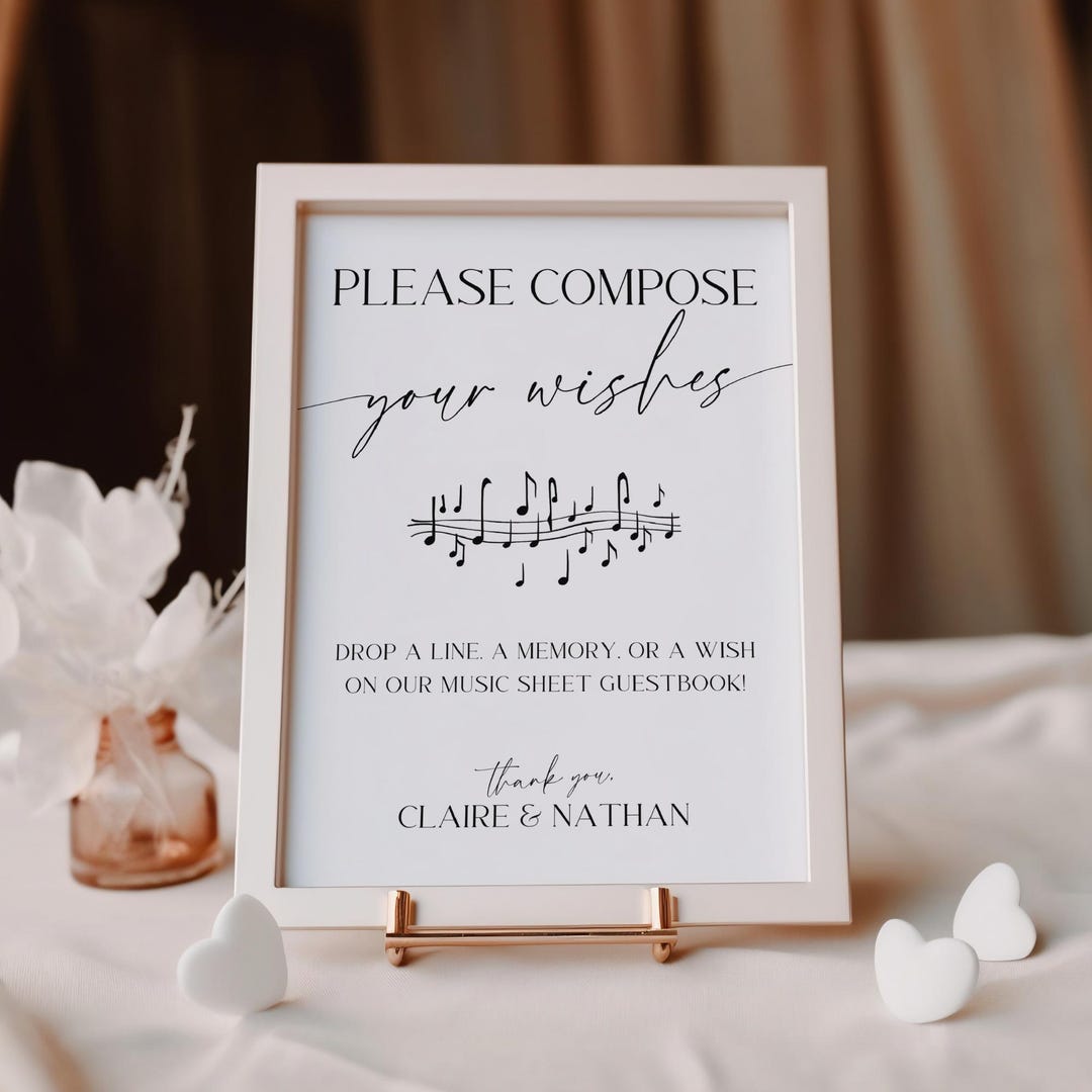 Please Compose Your Wishes Sign Template Canva | Wedding Guestbook ...