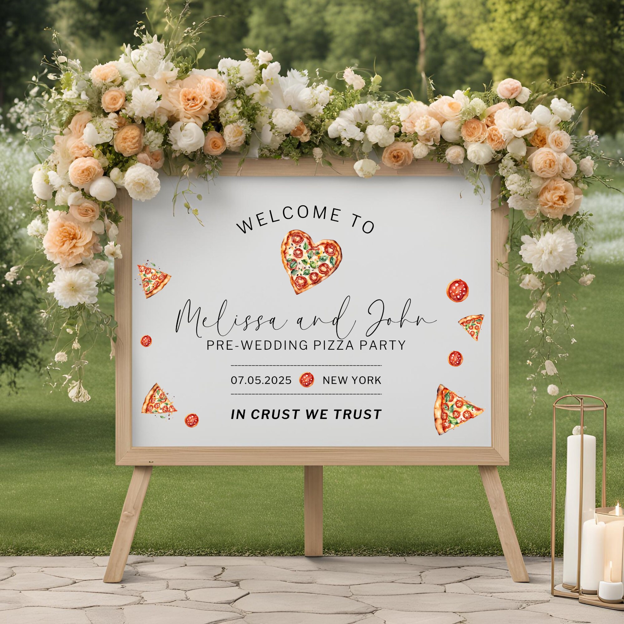 PIZZA Themed Welcome Sign Heart Shaped Pizza Poster Night Before ...