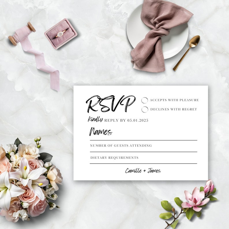 Minimalistic RSVP Card Template INSTANT DOWNLOAD, Printable Wedding ...
