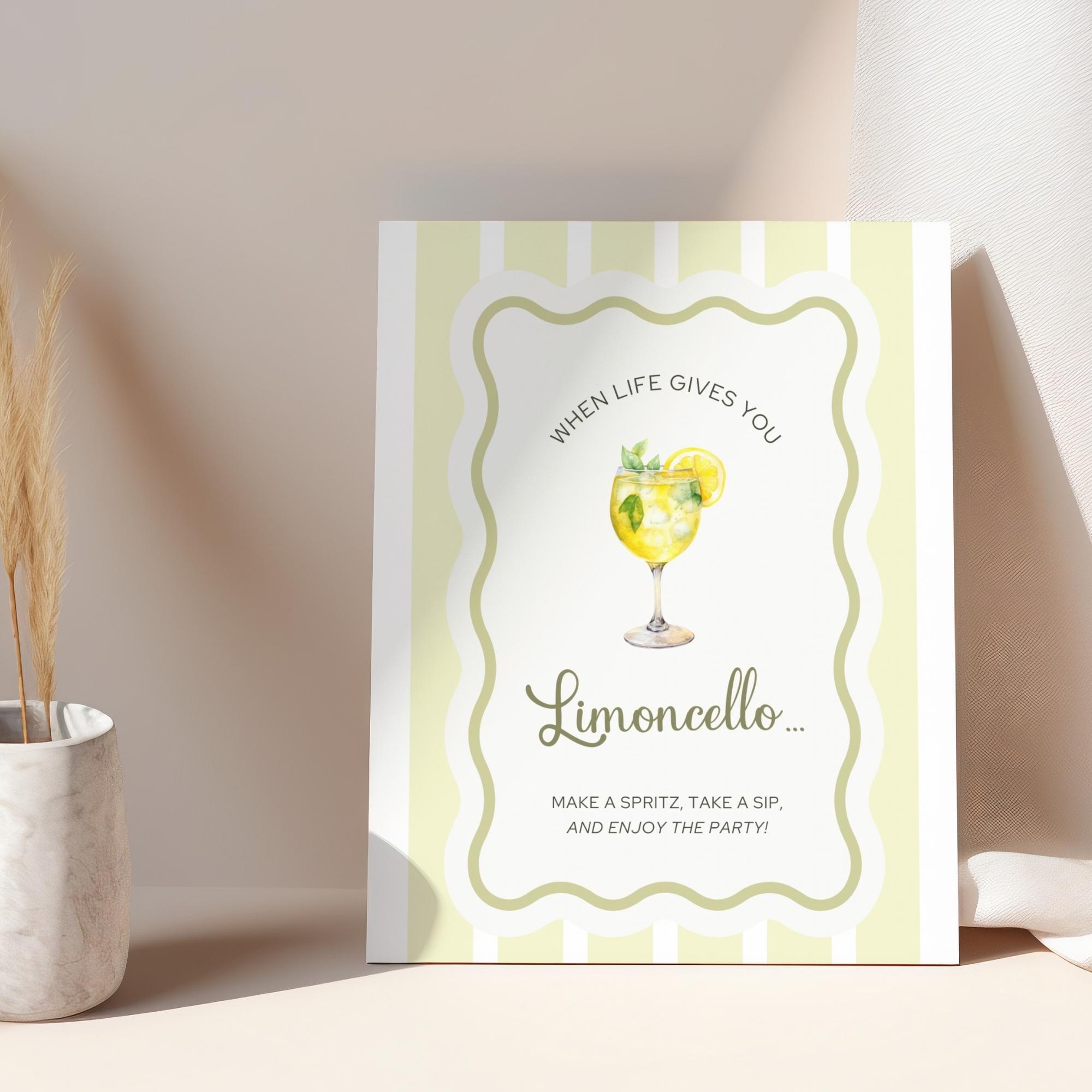 Limoncello Spritz Bar Poster Sign | Watercolor Lemon Cocktail Card ...