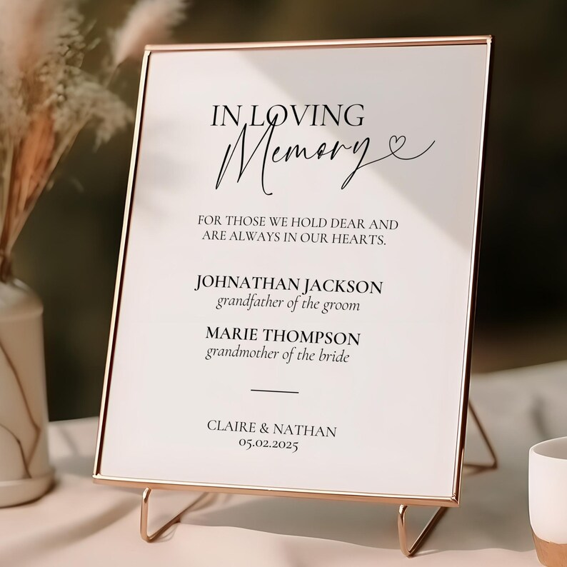 In Loving Memory Wedding Sign Template Canva | Modern Memorial Tribute ...