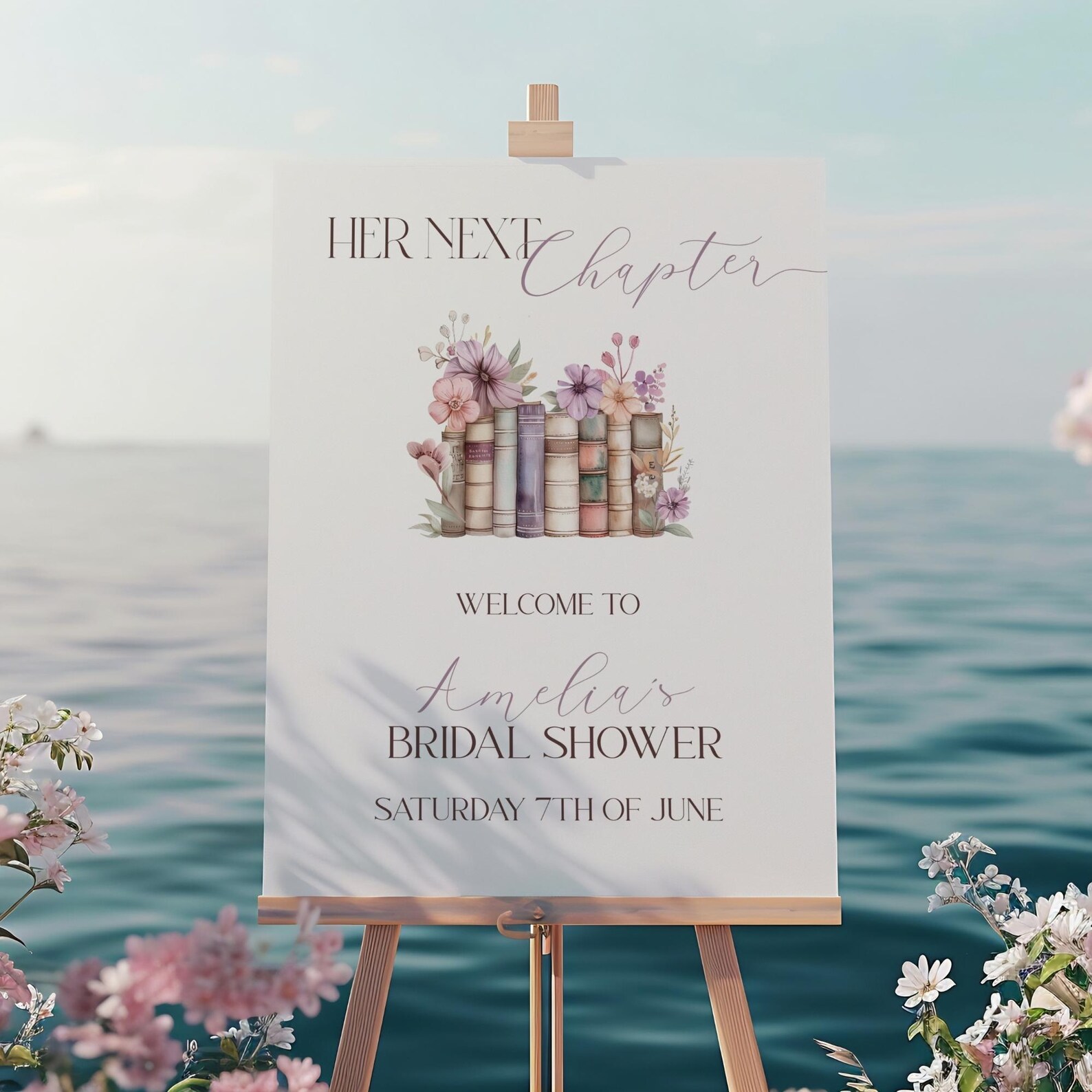 HER NEXT Chapter Bridal Shower Sign, Soft Pink Purple Wildflowers Book ...