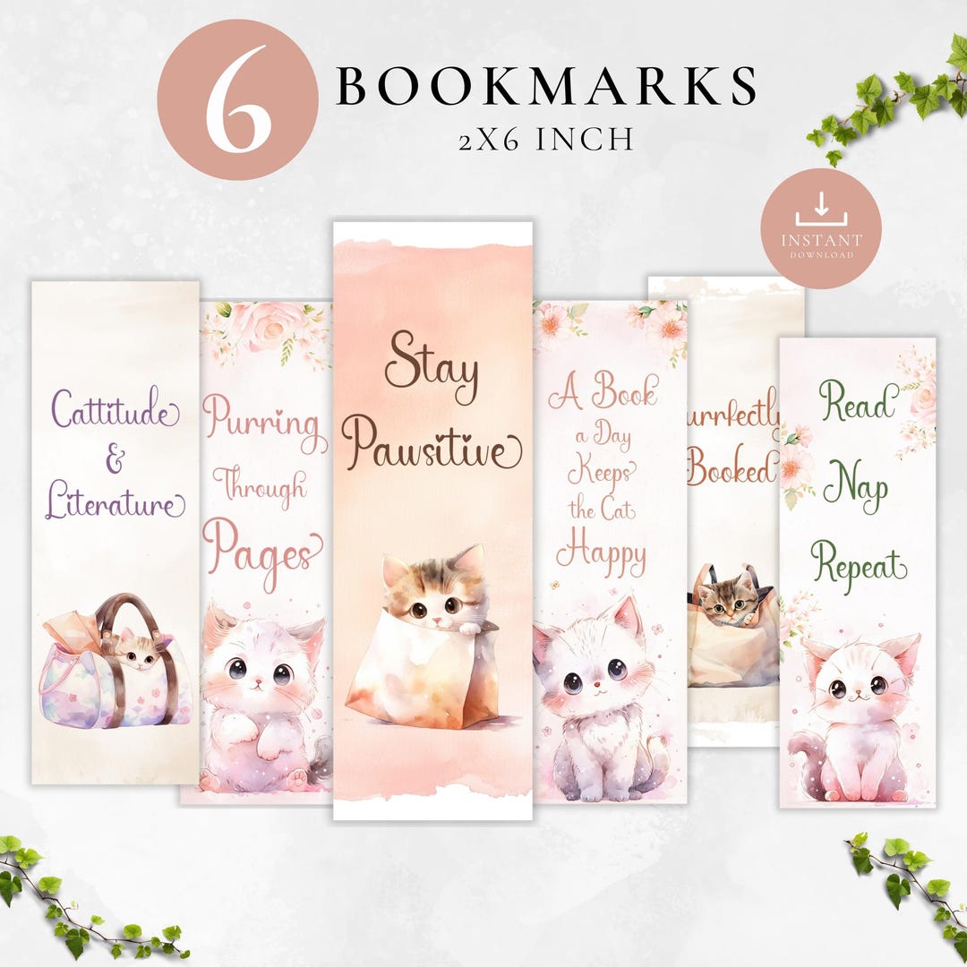Cat Bookmark Printable Color | Cute Kittens for Baby Bridal Shower ...