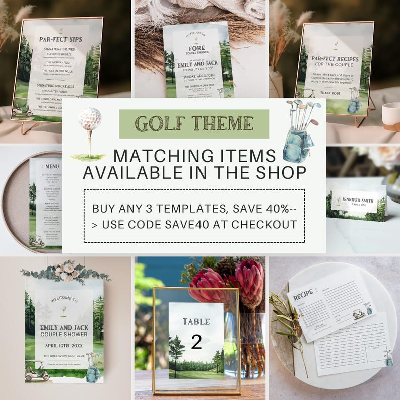 GOLF Themed Wedding Seating Cards Chart Template 4x6 | Printable Guest ...