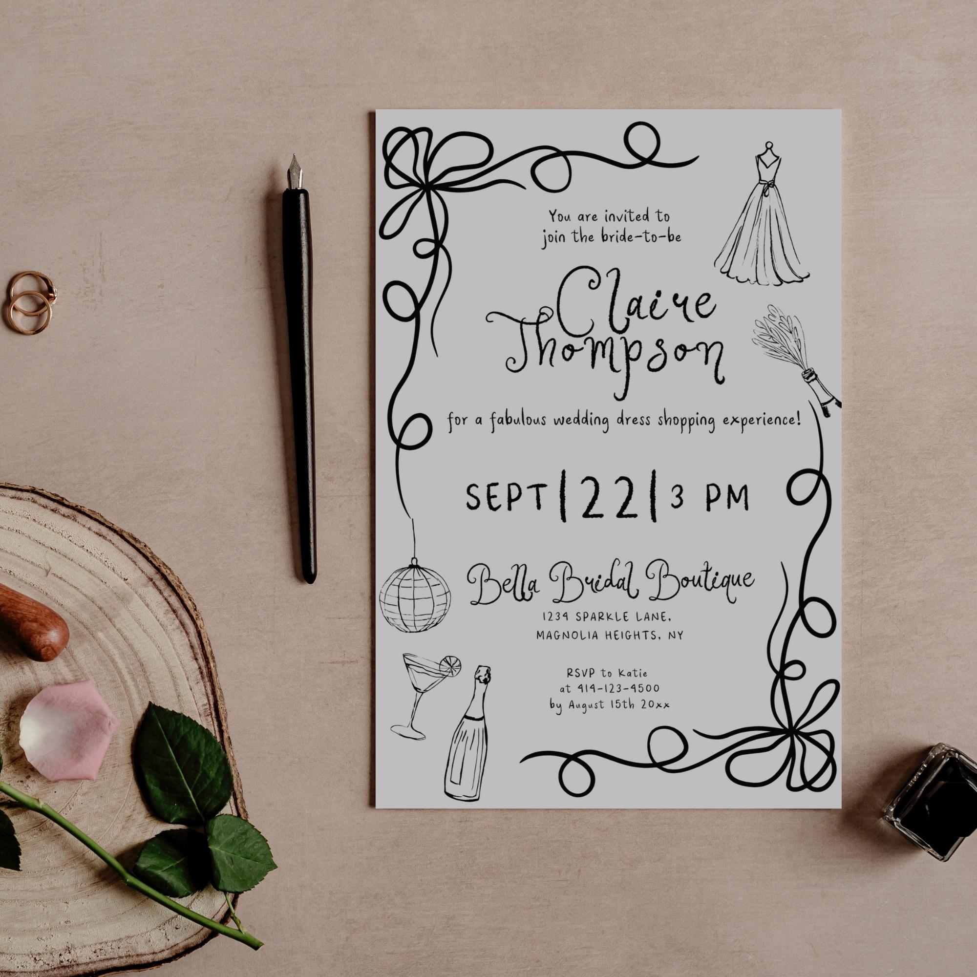 Whimsical I Said Yes to the DRESS Dress Bridal Shower Invite, Black ...