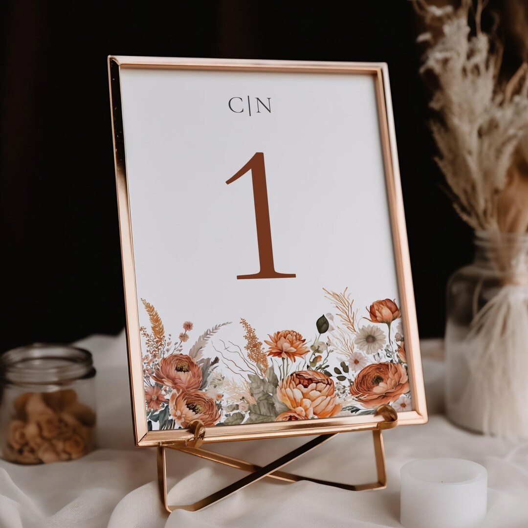 Colorful Floral Table Number Template | Boho Terracotta Flowers ...
