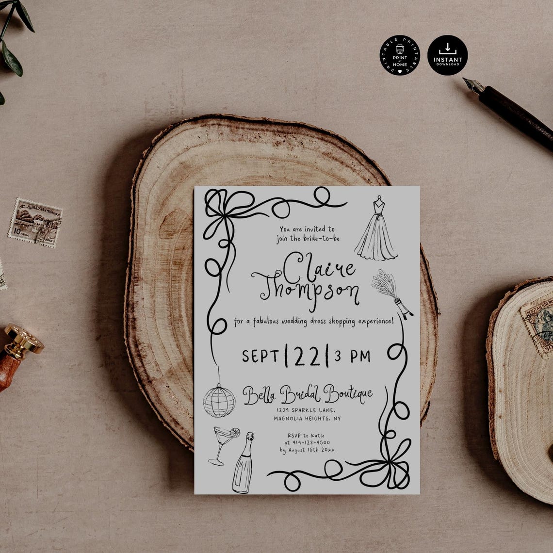 Whimsical I Said Yes to the DRESS Dress Bridal Shower Invite, Black ...