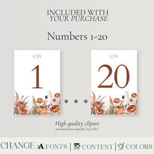 Colorful Floral Table Number Template | Boho Terracotta Flowers ...