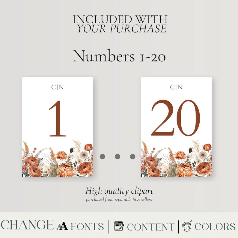 Colorful Floral Table Number Template | Boho Terracotta Flowers ...