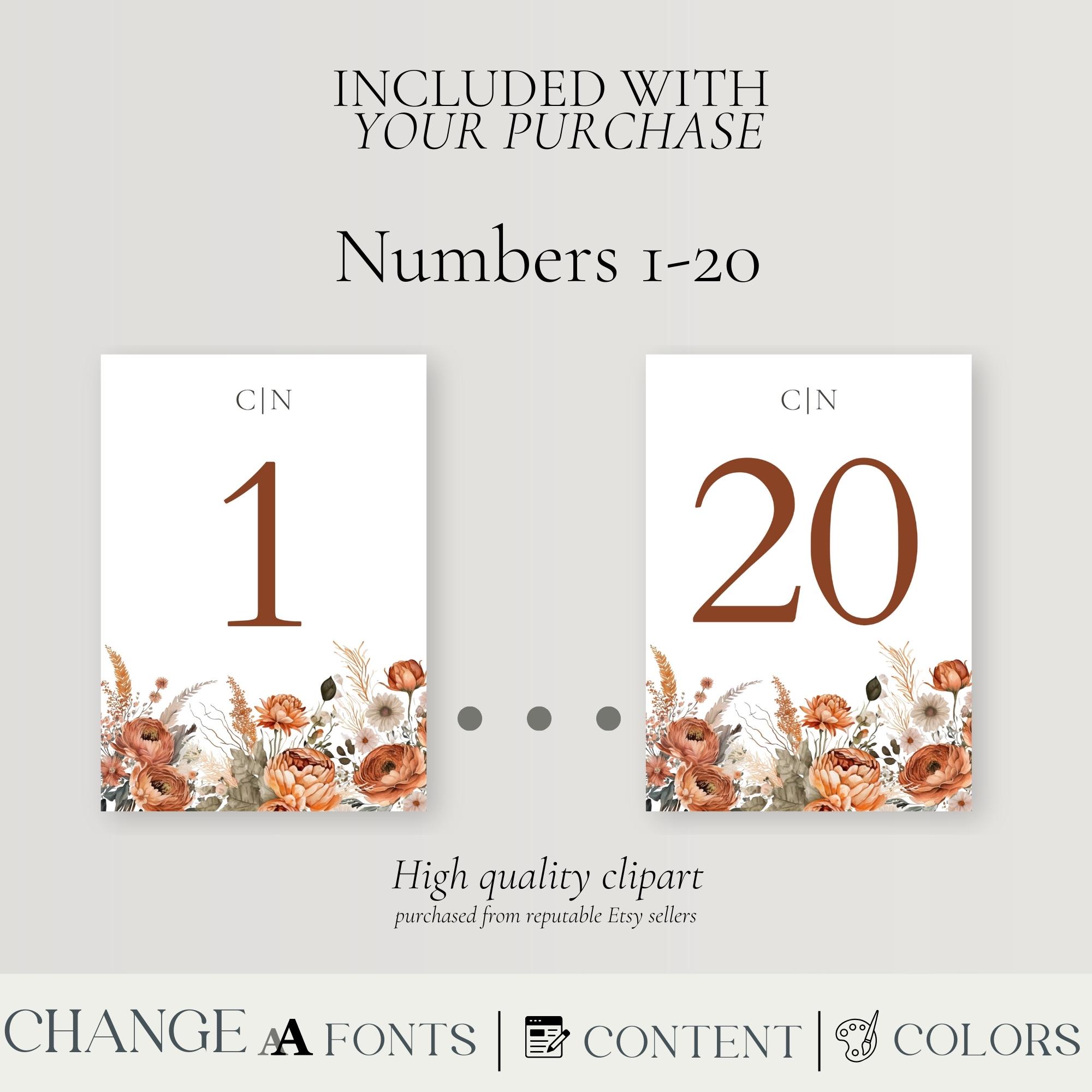 Colorful Floral Table Number Template | Boho Terracotta Flowers ...