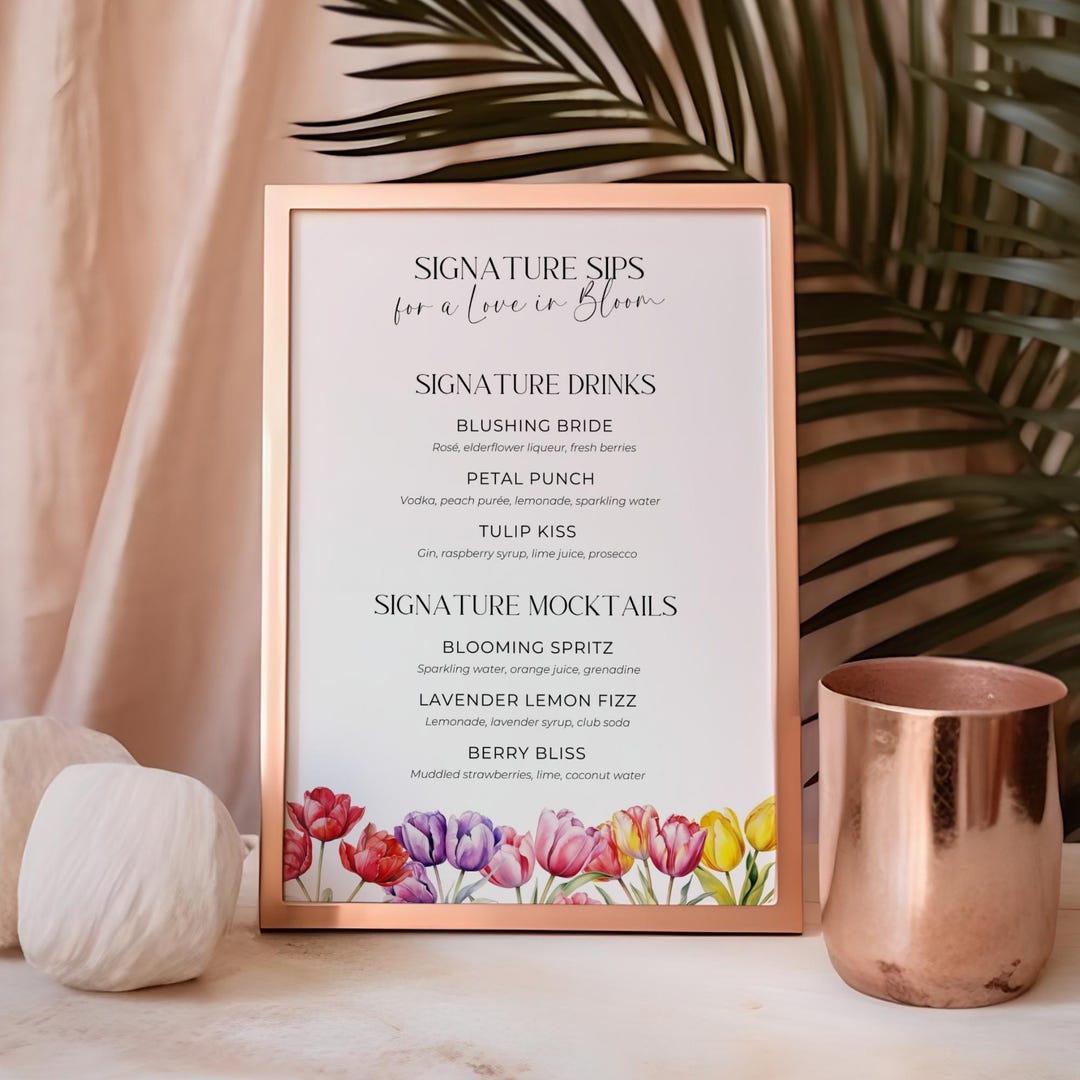 LOVE is in BLOOM Tulips Bar Menu Sign | Digital Canva Template PDF ...