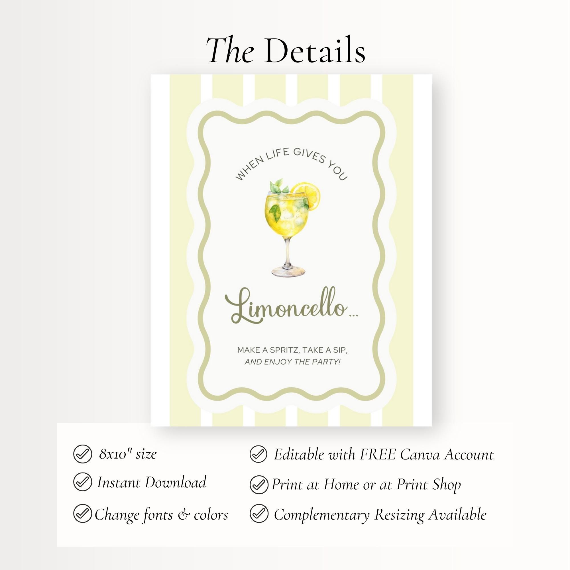 Limoncello Spritz Bar Poster Sign | Watercolor Lemon Cocktail Card ...