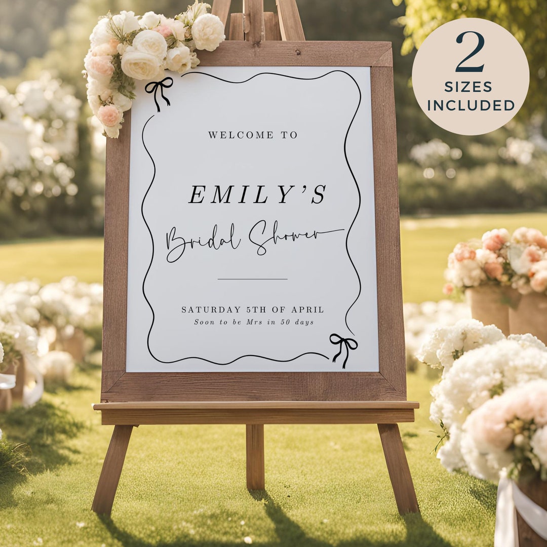 WAVY FRAME With BOWS Bridal Shower Welcome Sign, Reception Signage With ...
