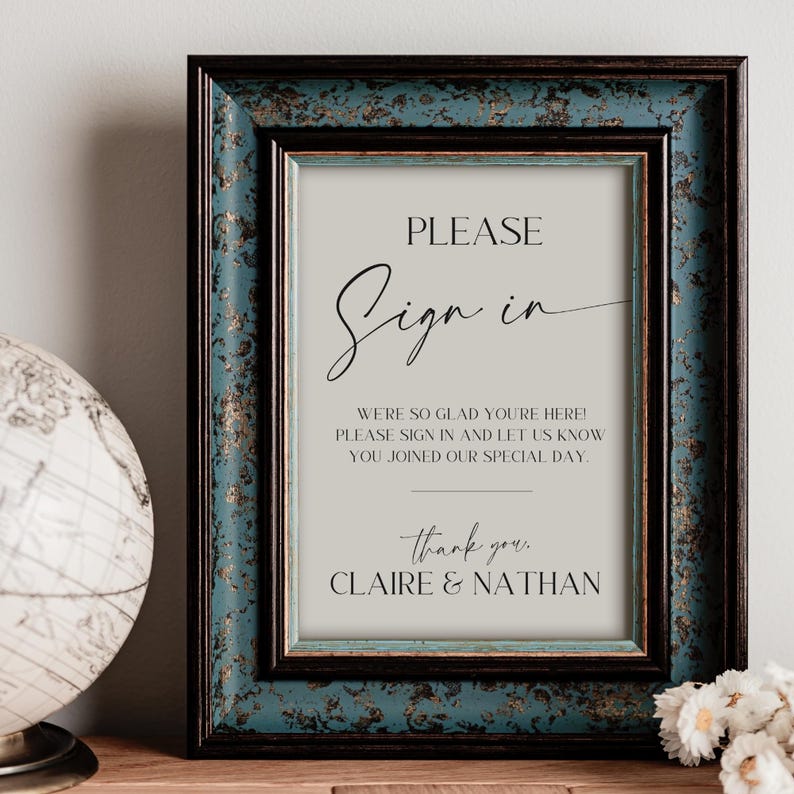 Please Sign-in Sign Template Canva | Modern Wedding Guests Check in ...