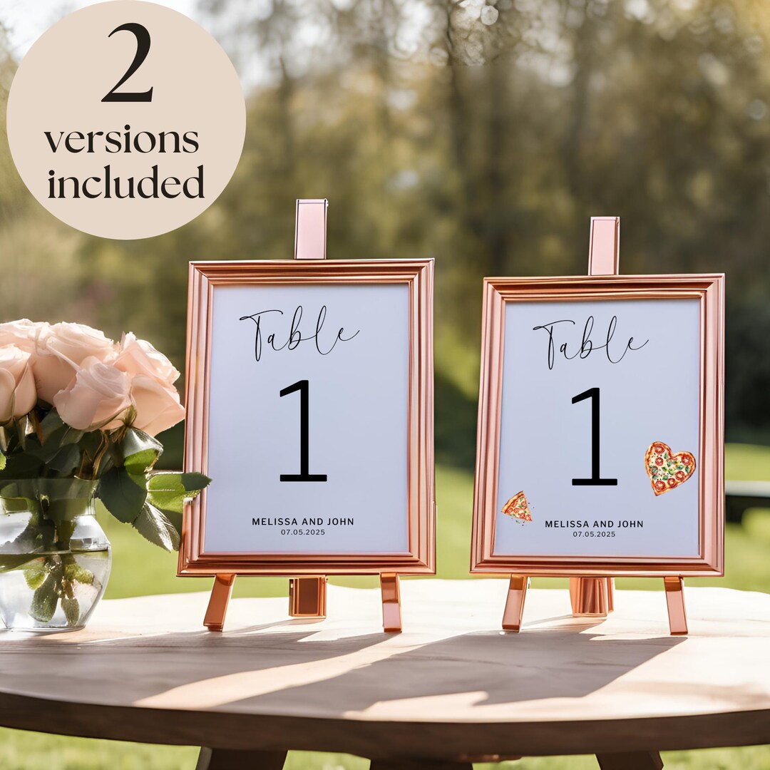 Table Number Signs | Minimalistic & Heart Shaped Pizza Card | Editable ...
