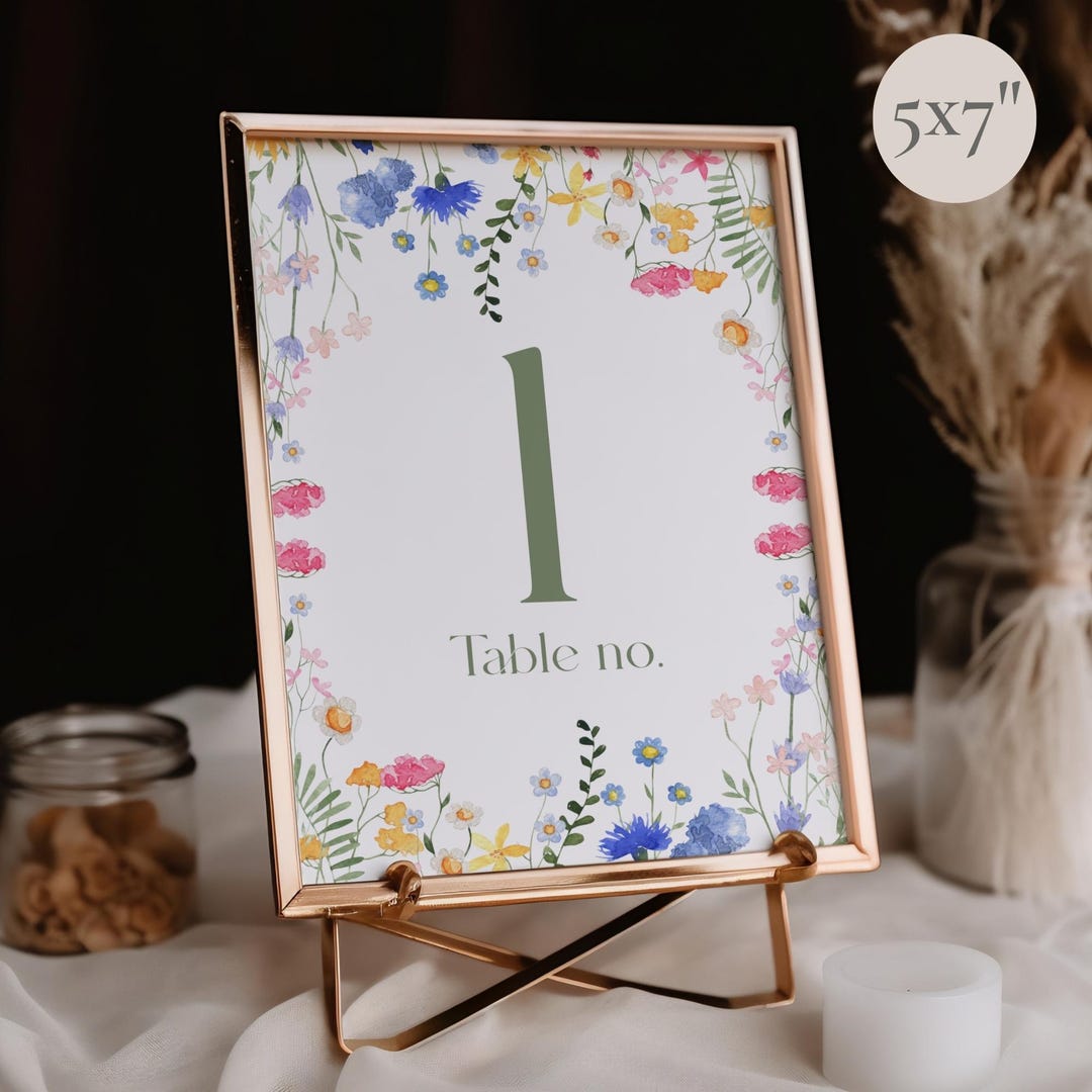 Colorful Floral Table Number Template | Dusty Pink Yellow Hand Painted ...