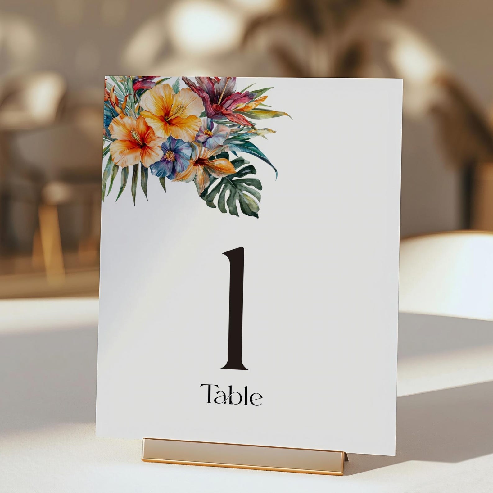Colorful Floral Table Number Template | Tropical Leaves | Orange Blue ...
