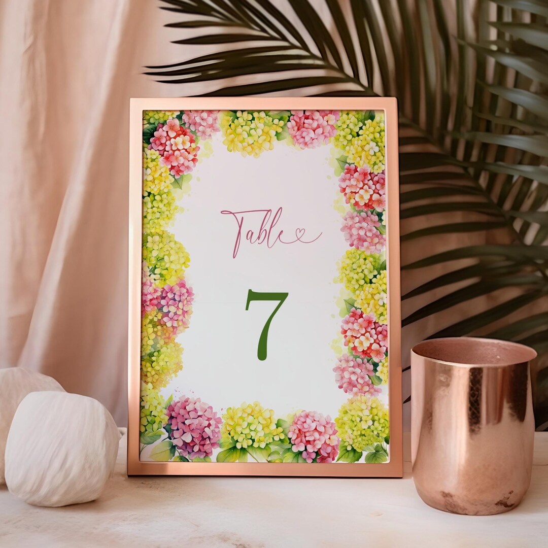 Table Numbers Wedding Printable Hydrangea | Colorful Floral Template ...
