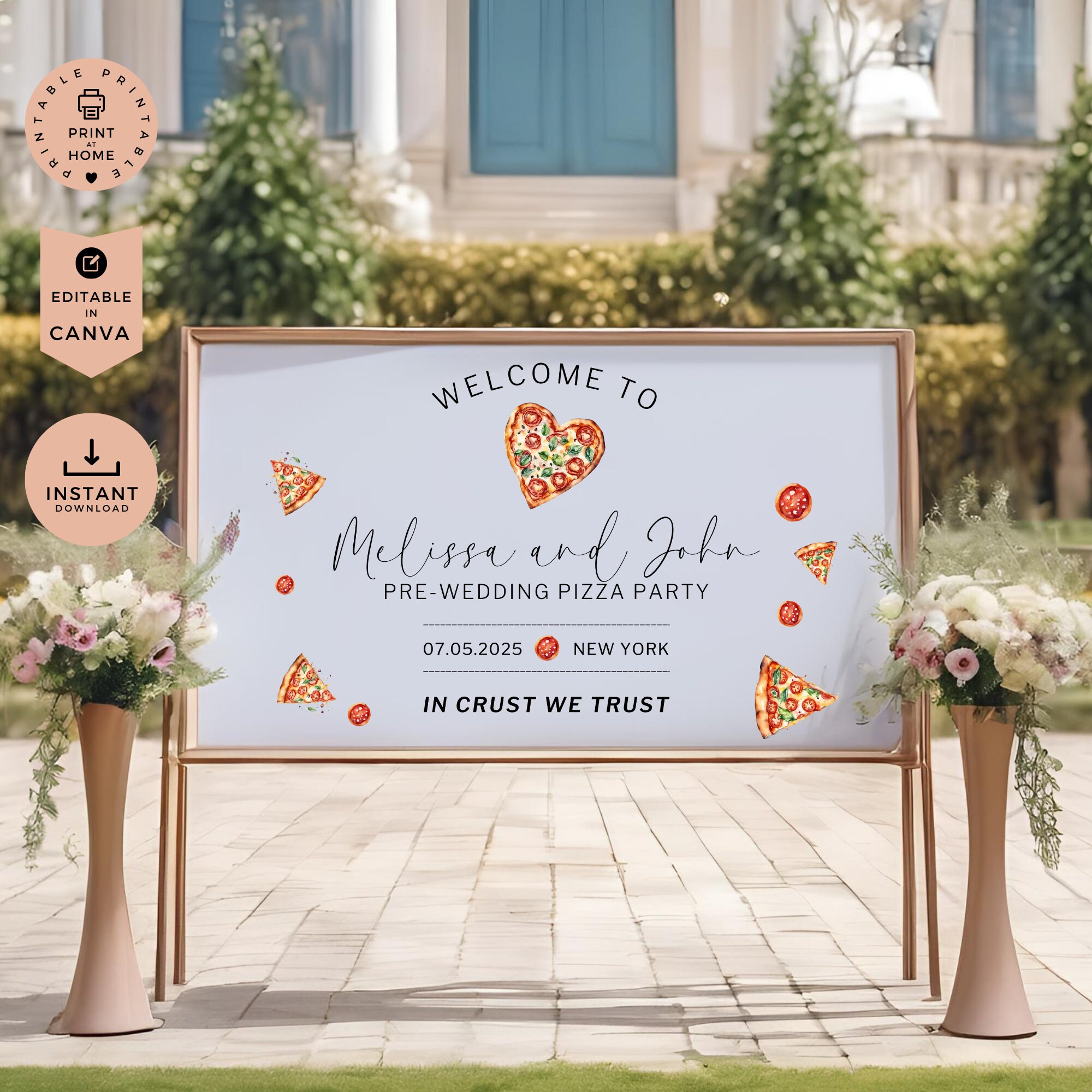 PIZZA Themed Welcome Sign | Heart Shaped Pizza Poster | Night Before ...