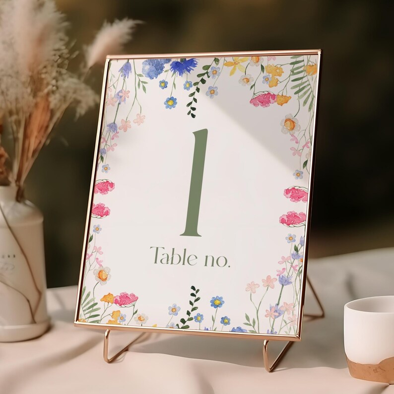 Colorful Floral Table Number Template | Dusty Pink Yellow Hand Painted ...