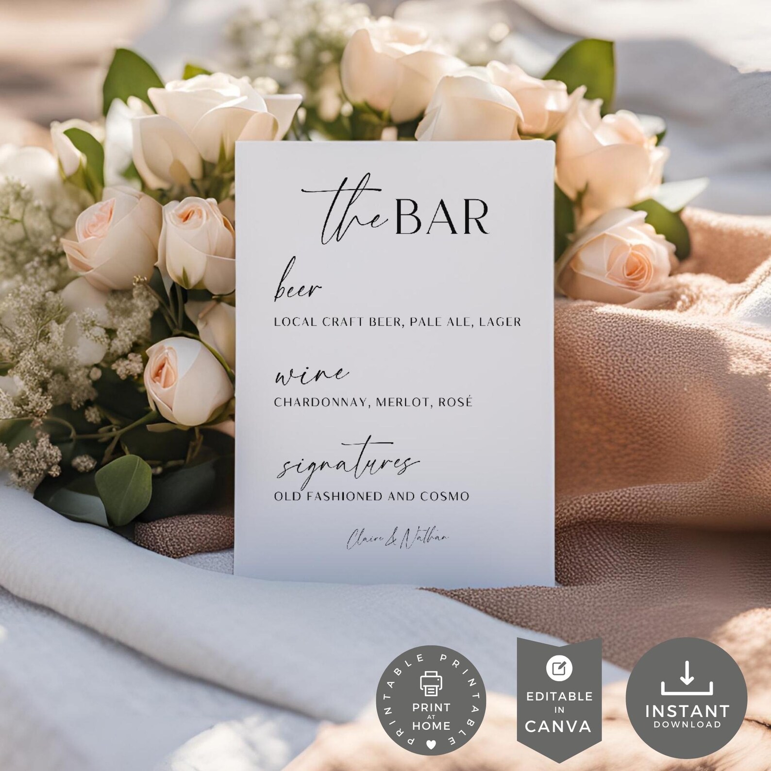 Wedding Drink Menu Sign | Let’s Drink Signage | Canva Template | Bar ...