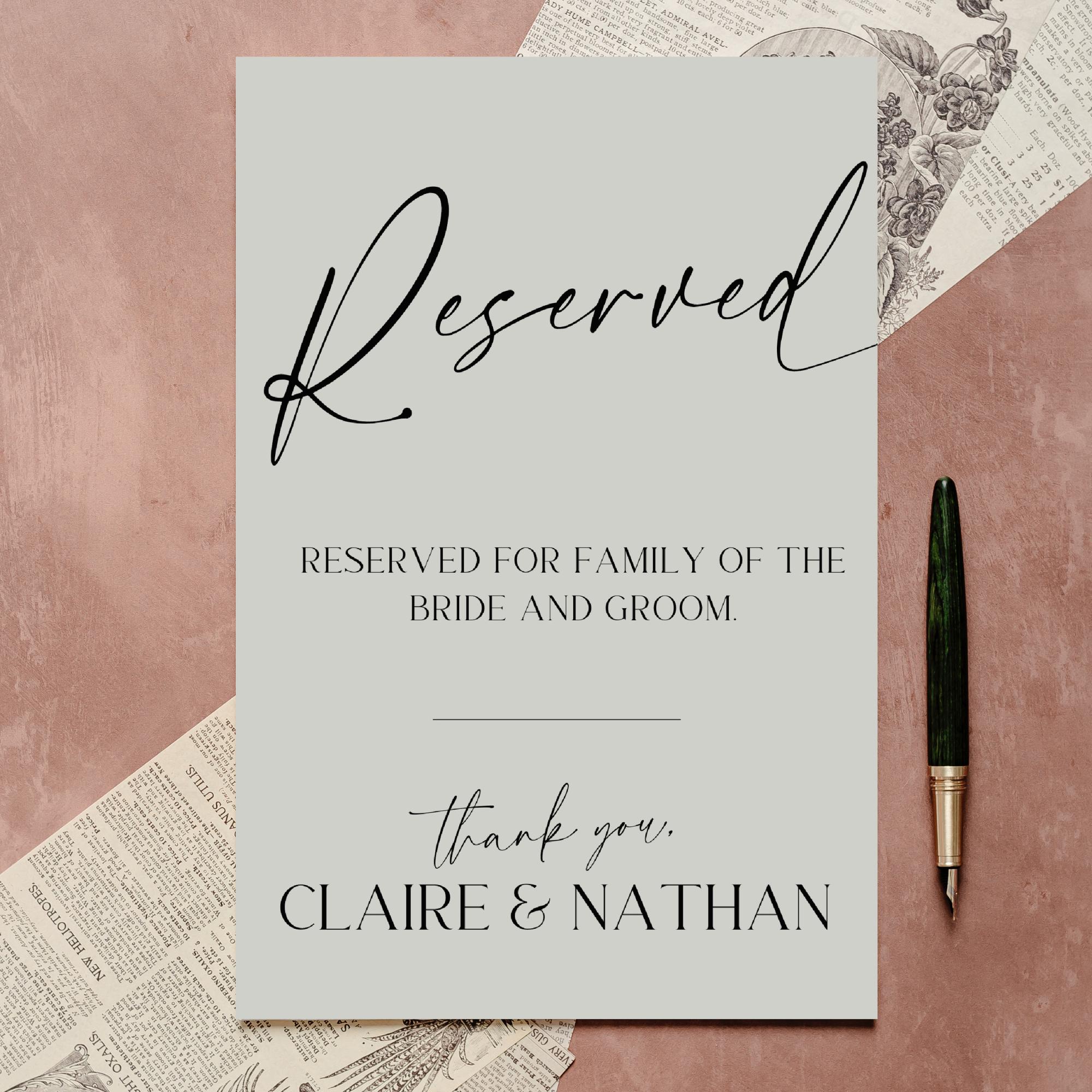 Wedding Reserved Sign Template Canva | Reserved Row and Seat for Family ...