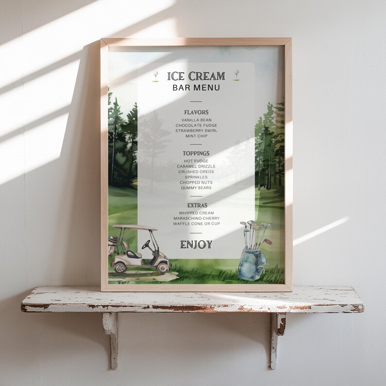 GOLF Ice Cream Bar Menu Template, Wedding Shower Table Sign ...