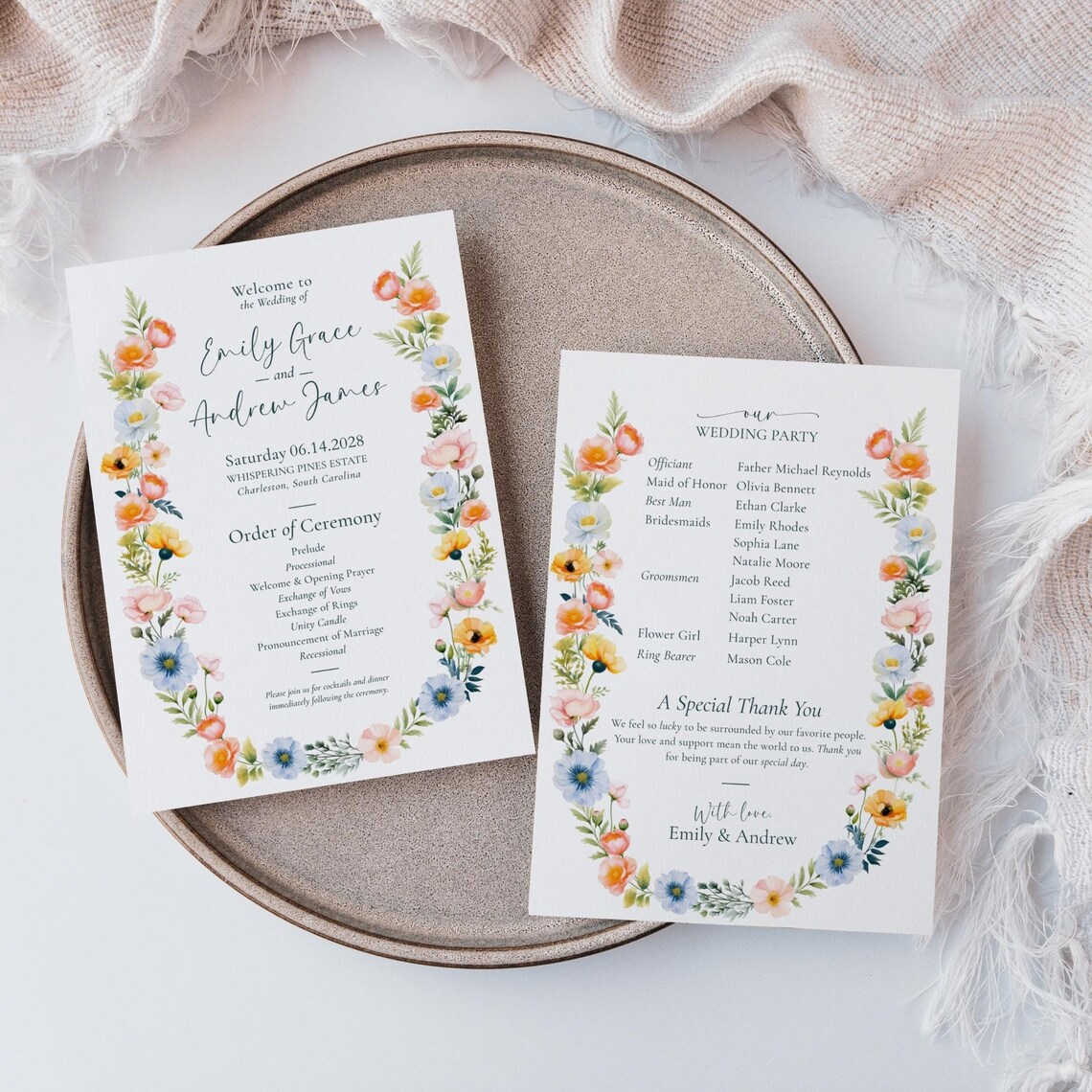 Program Fans Wedding WILDFLOWER | Editable Canva Template Ceremony ...