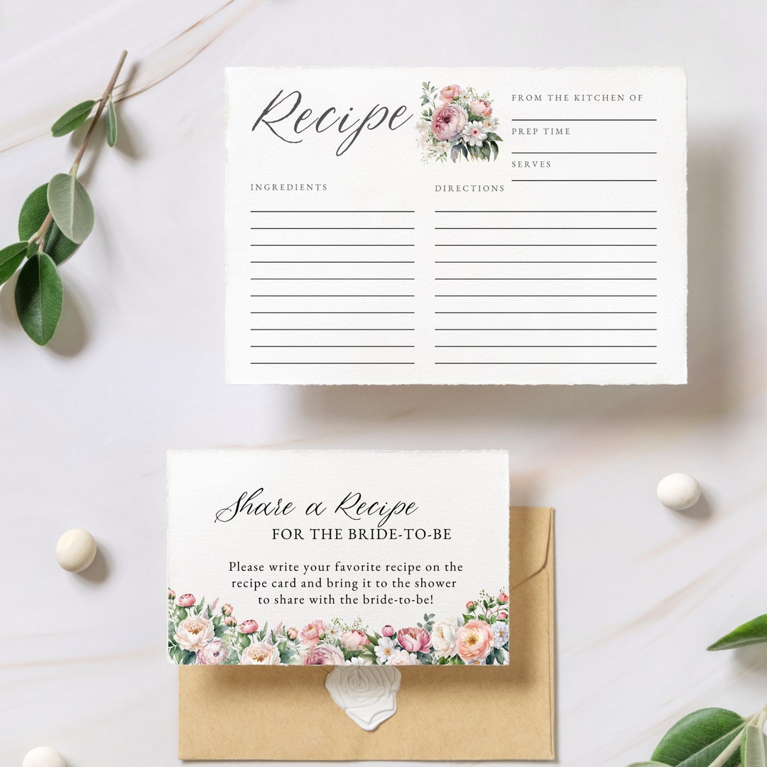 Dusty Rose Recipe Card and Insert | Editable Printable Recipe Template ...