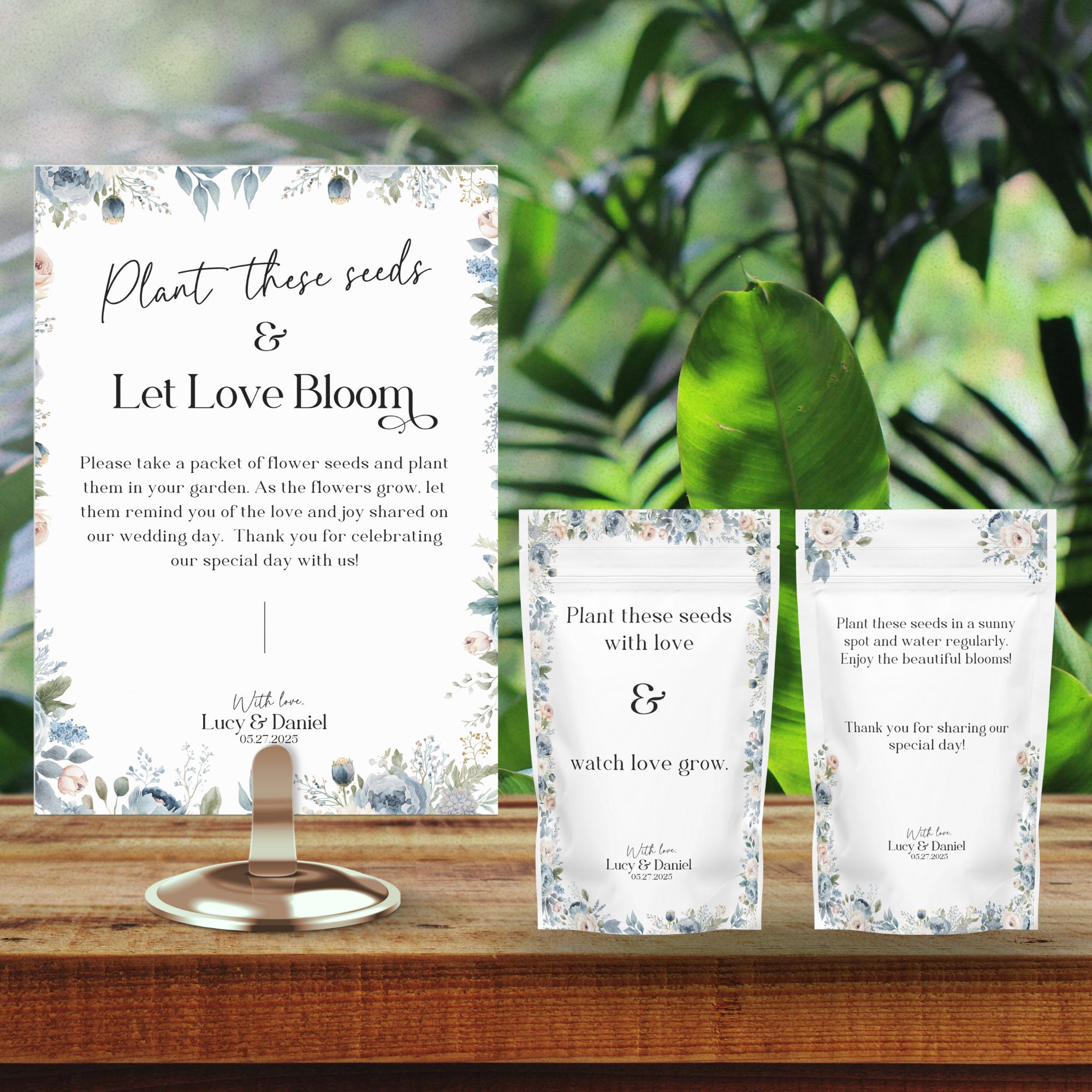 DUSTY BLUE Flowers Wedding Seed Packet Favor Sign & Labels | Floral ...