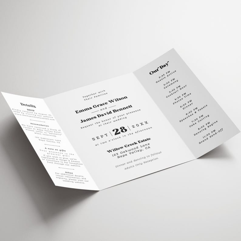Gatefold Wedding Invitations With Photo Canva, Trifold Invite With ...