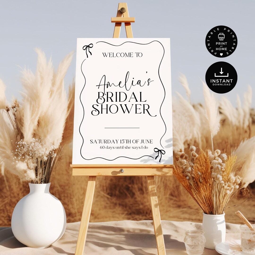 WAVY FRAME With Black BOWS Bridal Shower Welcome Sign, Simple Reception ...