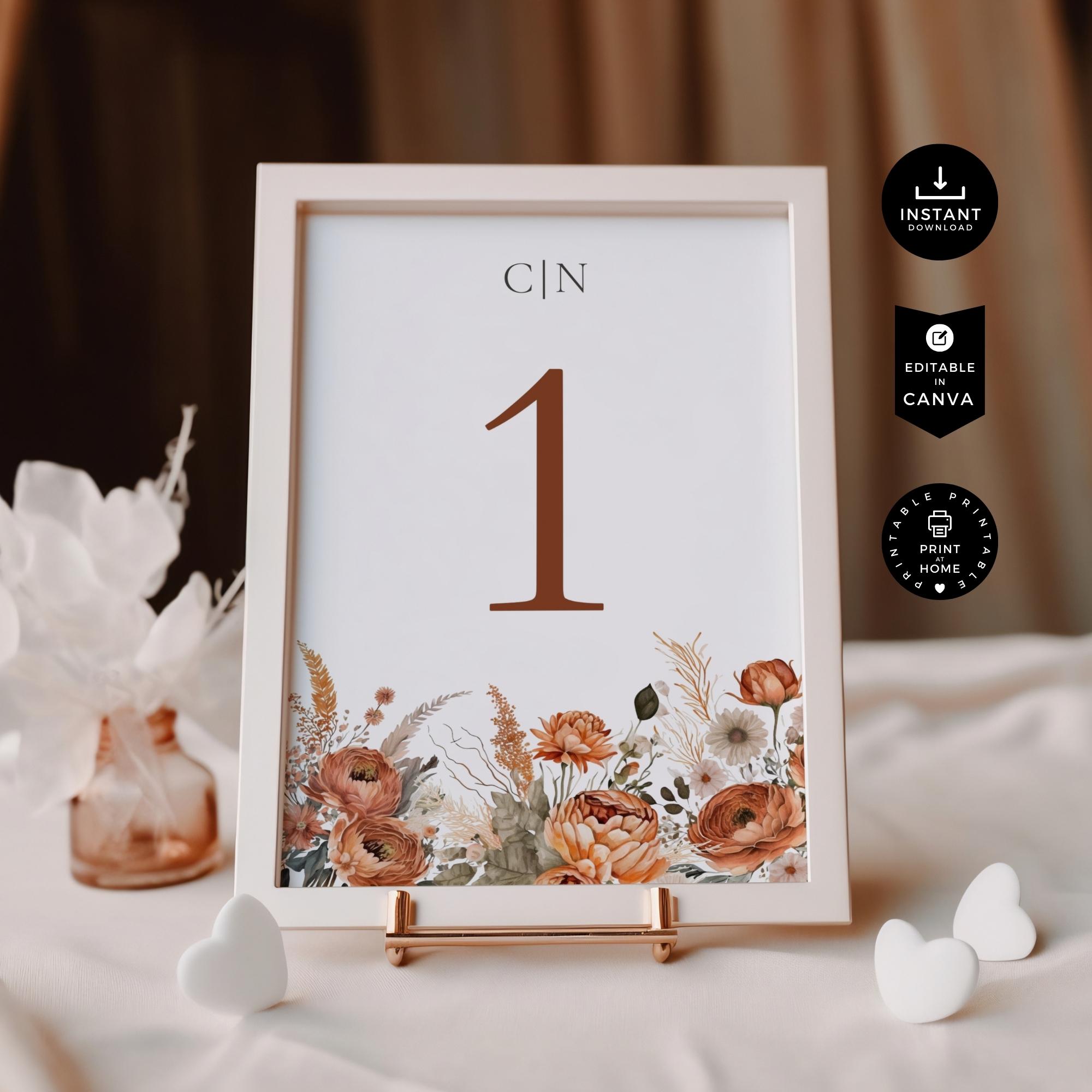 Colorful Floral Table Number Template | Boho Terracotta Flowers ...