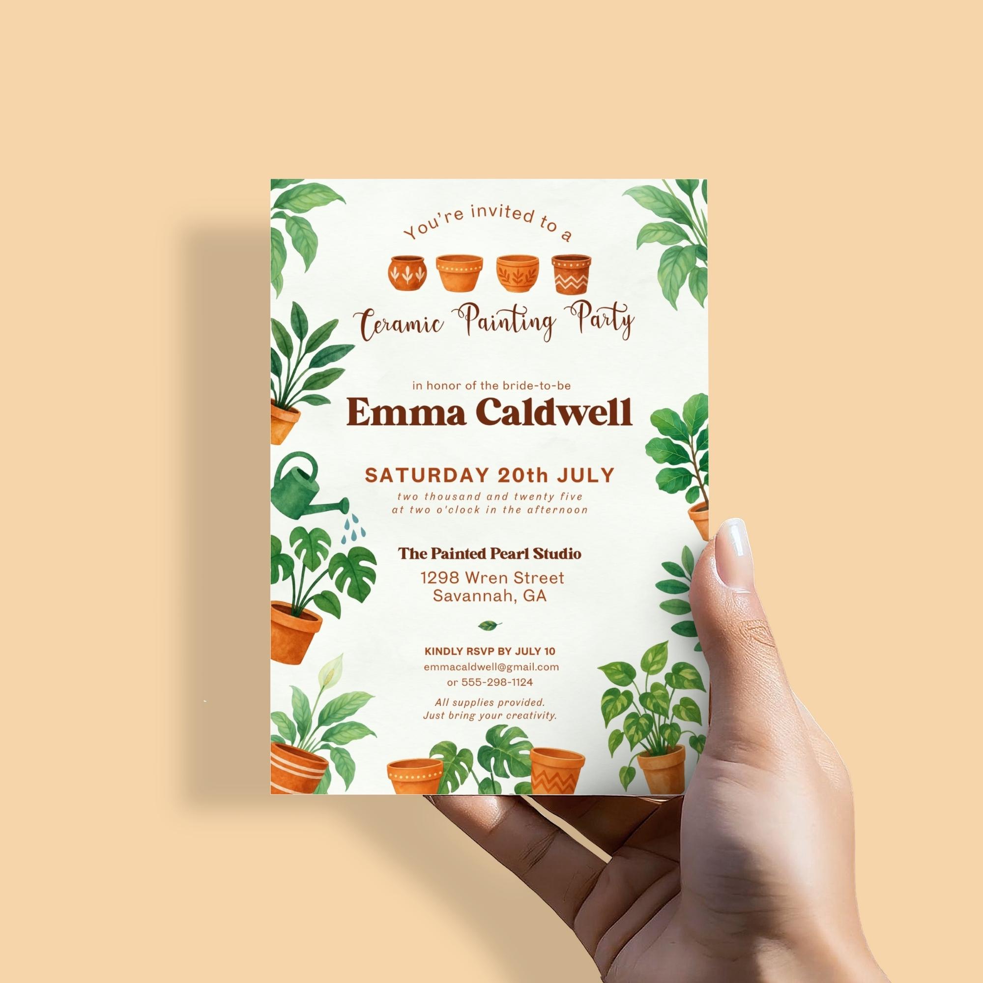 CERAMIC Painting Party Invitation, Cottagecore Garden Bridal Shower ...