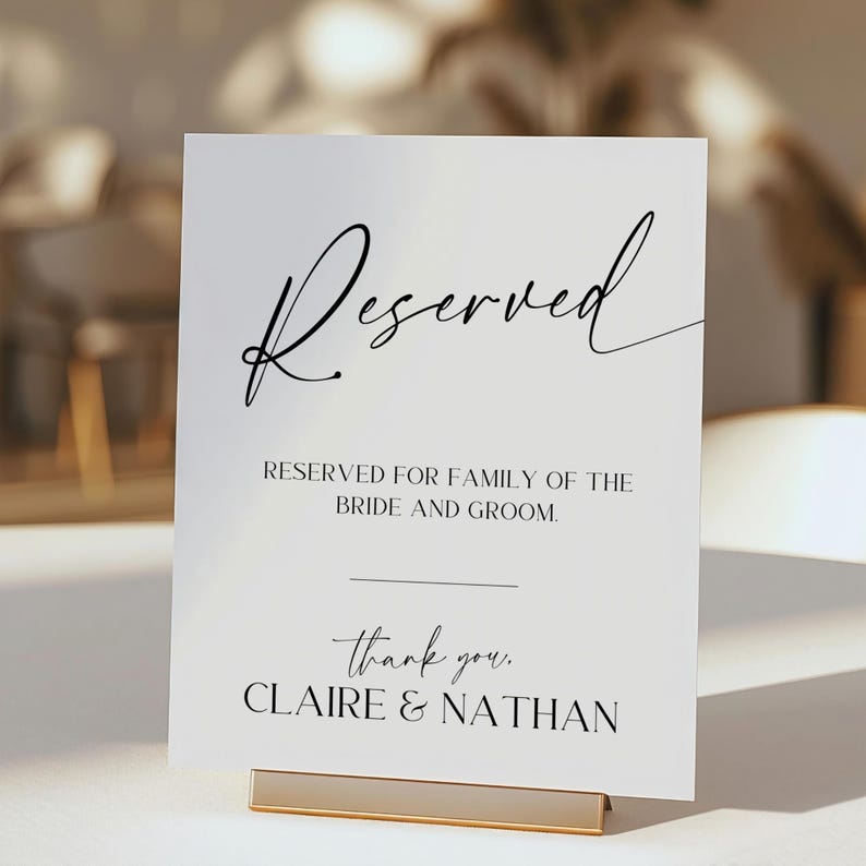 Wedding Reserved Sign Template Canva | Reserved Row and Seat for Family ...
