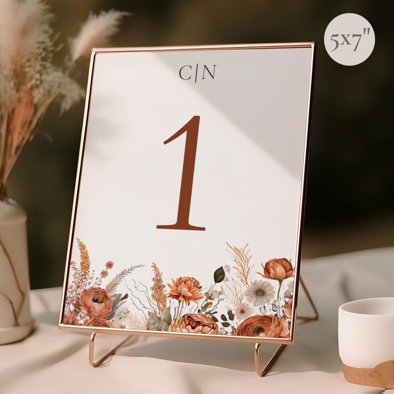 Colorful Floral Table Number Template | Boho Terracotta Flowers ...
