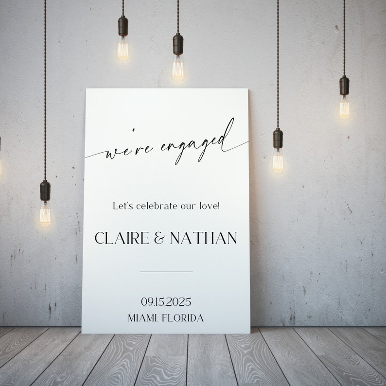 Minimal Engagement Party Welcome Sign, We're Engaged Editable Poster ...