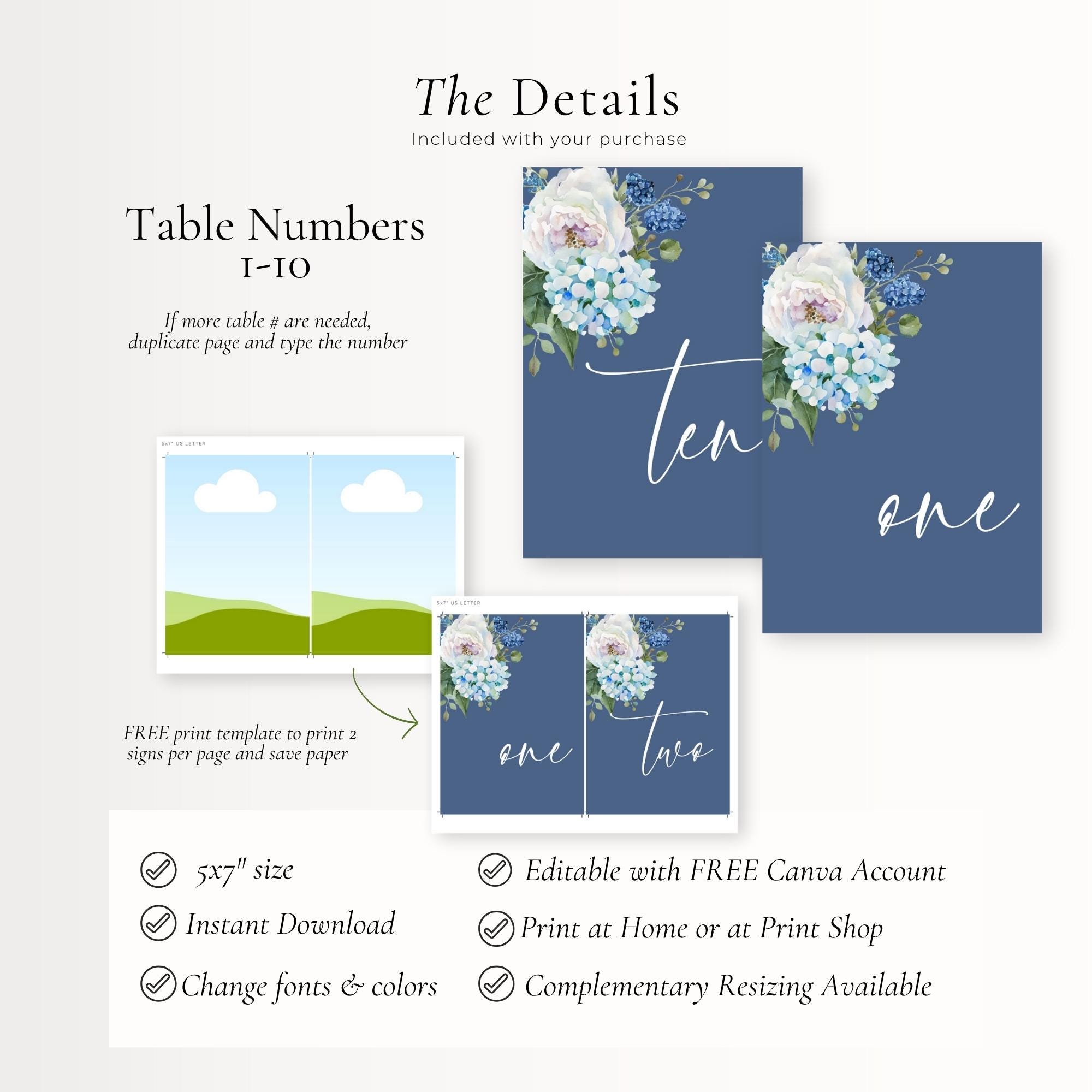 Table Numbers Wedding Printable Hydrangea | Colorful Floral Template ...