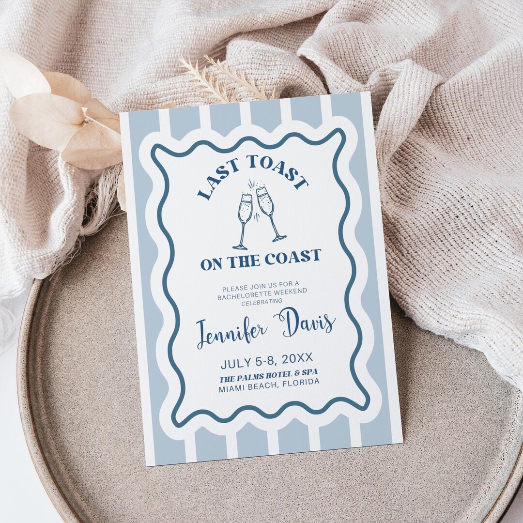 Last Toast on the Coast Bridal Shower Invitation, Whimsical Hand Drawn ...