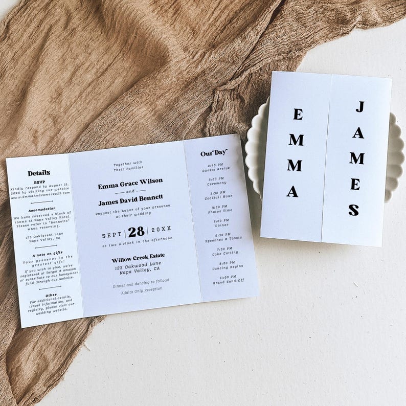 Gatefold Wedding Invitations With Photo Canva, Trifold Invite With ...