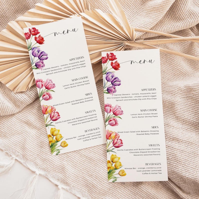 LOVE is in BLOOM Bridal Shower Menu | Tulips Themed | Elegant Colorful ...