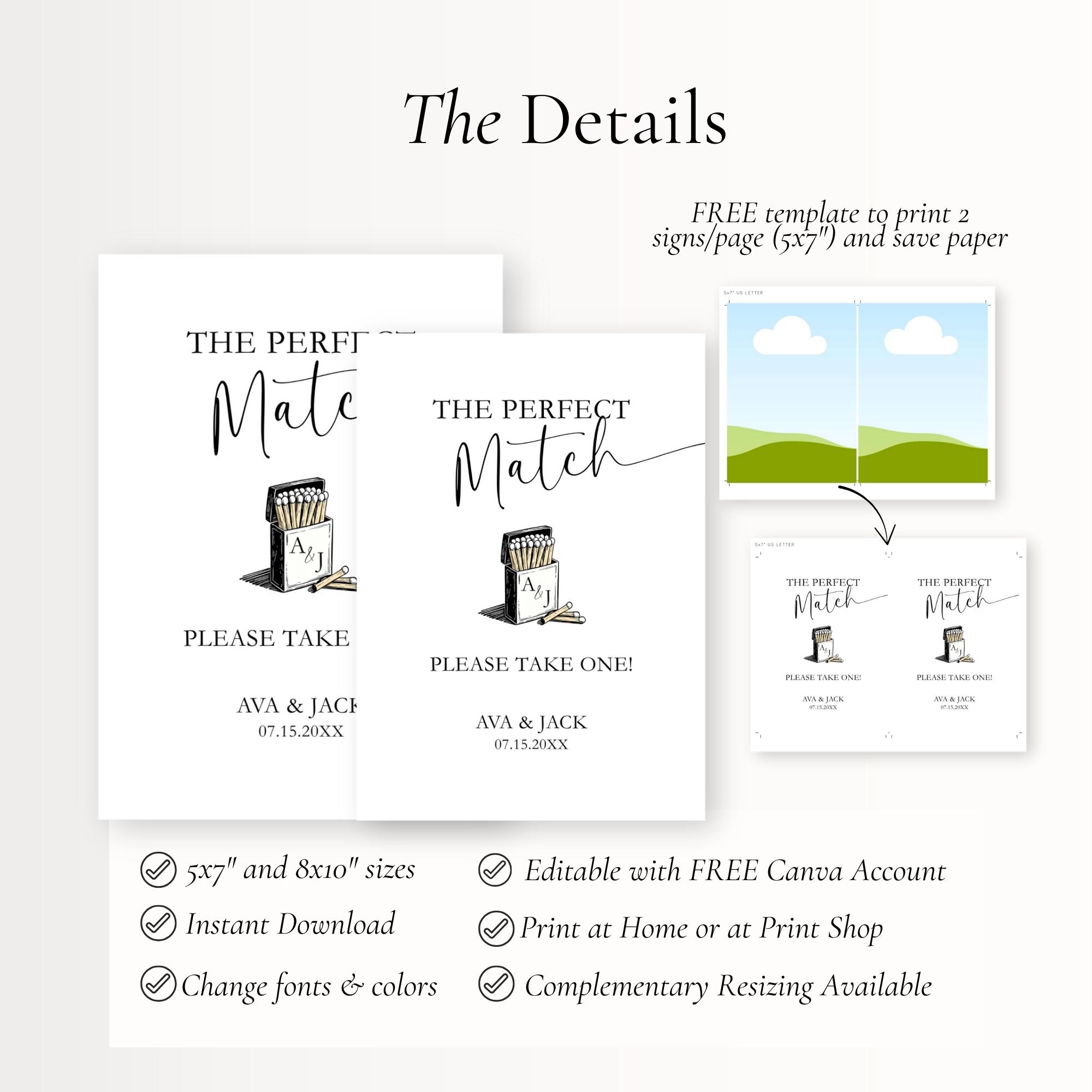 The PERFECT MATCH Favors Sign | Wedding Matchbox Template Canva ...