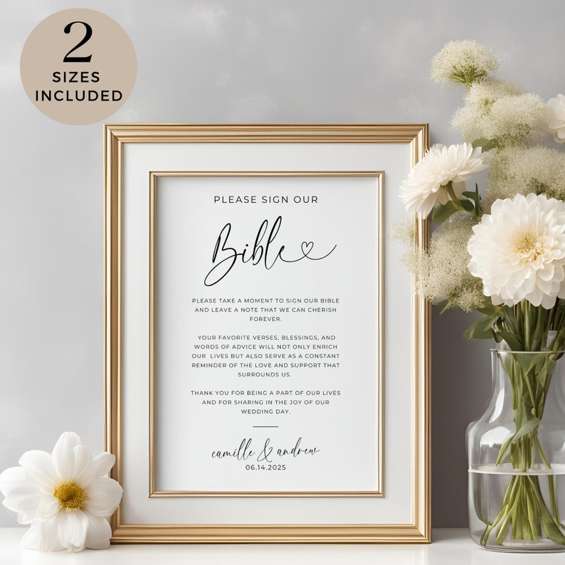 SIGN Our BIBLE Wedding Sign, Christian Guestbook Signage, Minimalistic ...