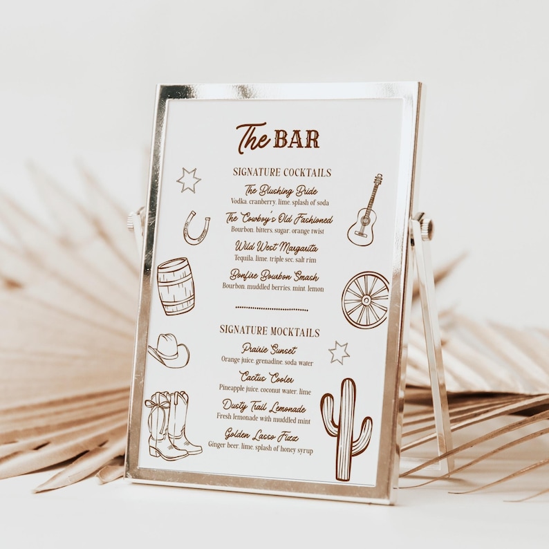 WESTERN Signature Drinks Wedding Shower Bar Menu Sign Printable | Canva ...